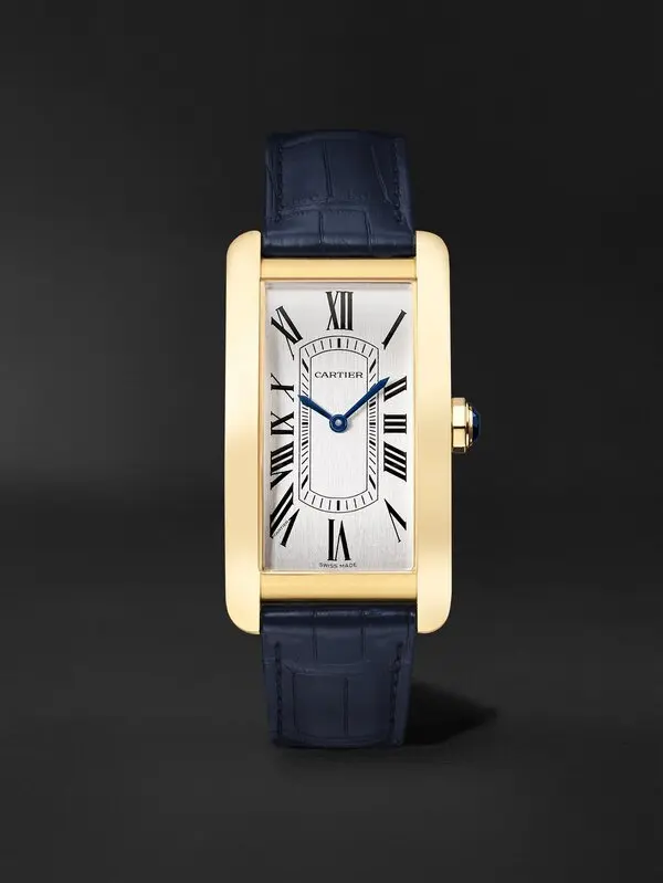 CARTIER Tank Américaine Large Automatic 24.4mm 18-karat Gold And Alligator Watch - White