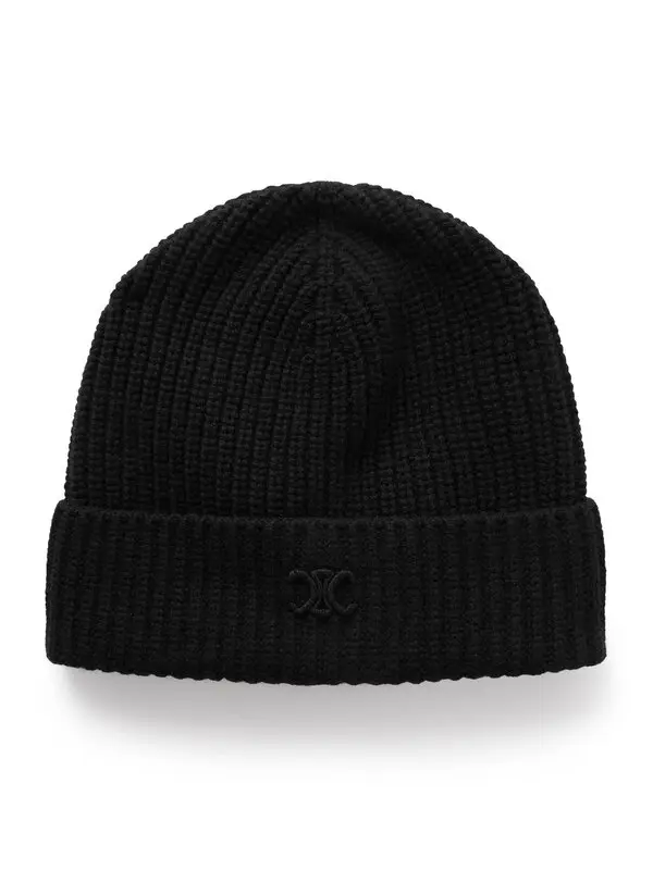 Celine Triomphe Logo-embroidered Cashmere Beanie - Black