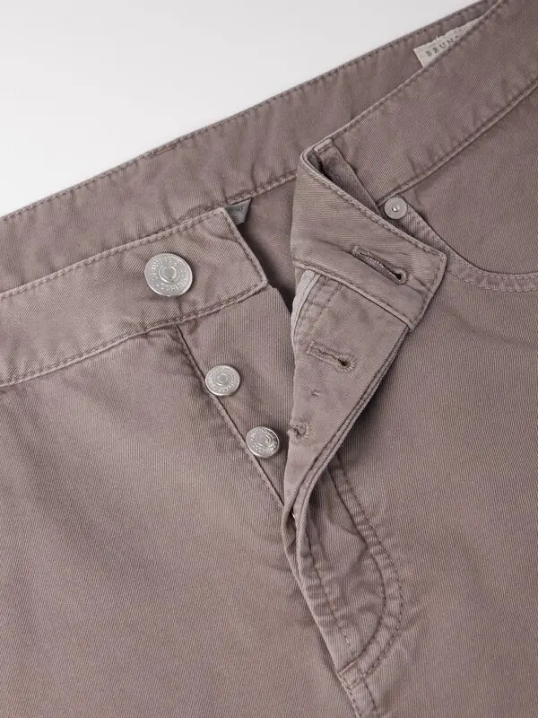 Brunello Cucinelli Logo-embroidered Straight-leg Cotton-twill Trousers - Brown