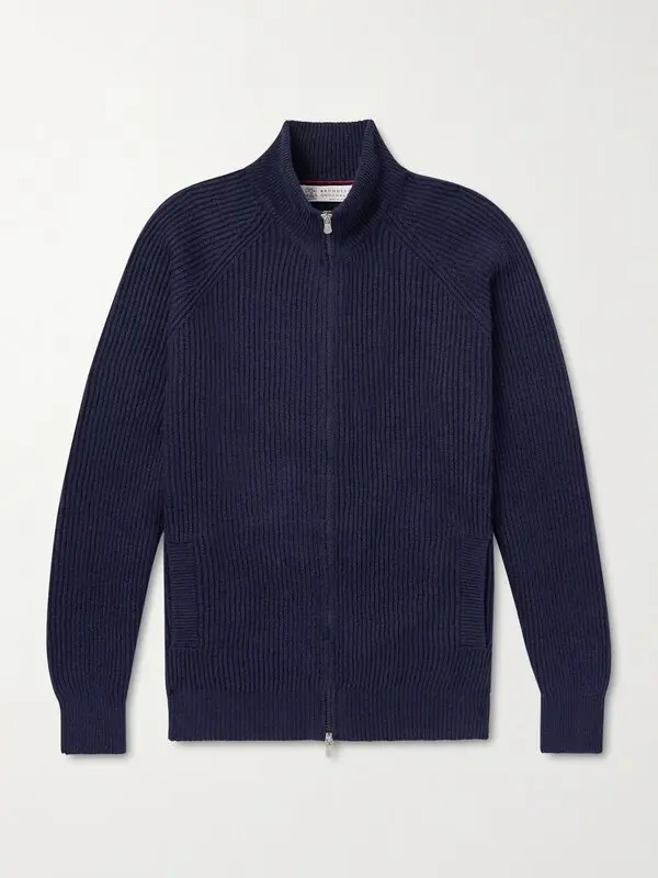 Brunello Cucinelli Ribbed Cotton Zip-up Sweater