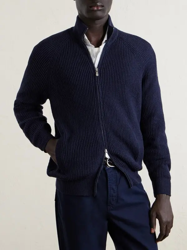 Brunello Cucinelli Ribbed Cotton Zip-up Sweater
