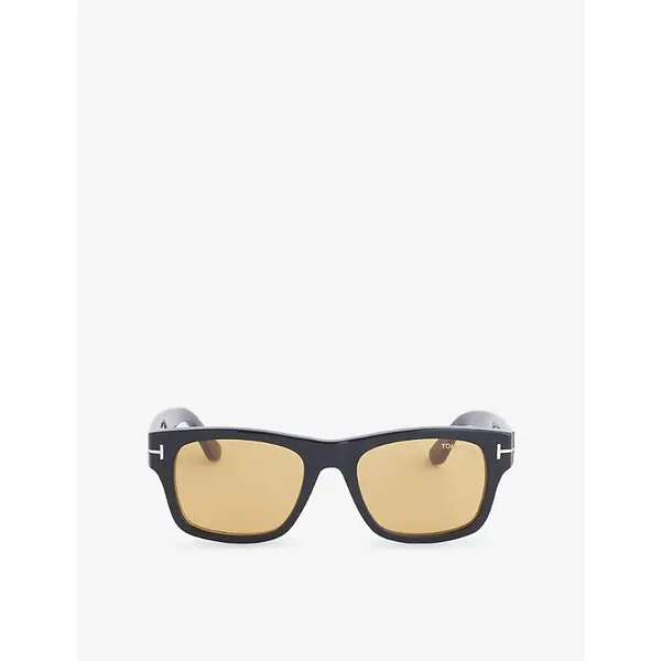 TOM FORD Acetate Square Frame Sunglasses - Shiny Black  / Brown