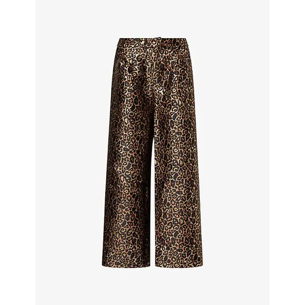 SISTER JANE Leopard-print Wide-leg Woven Trousers