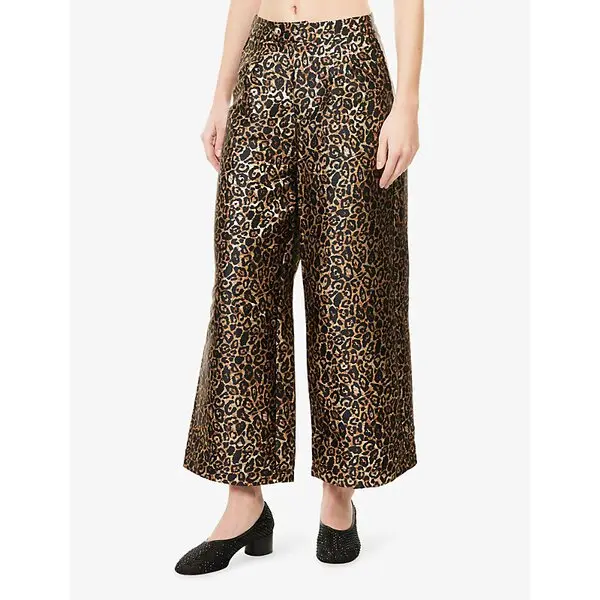 SISTER JANE Leopard-print Wide-leg Woven Trousers