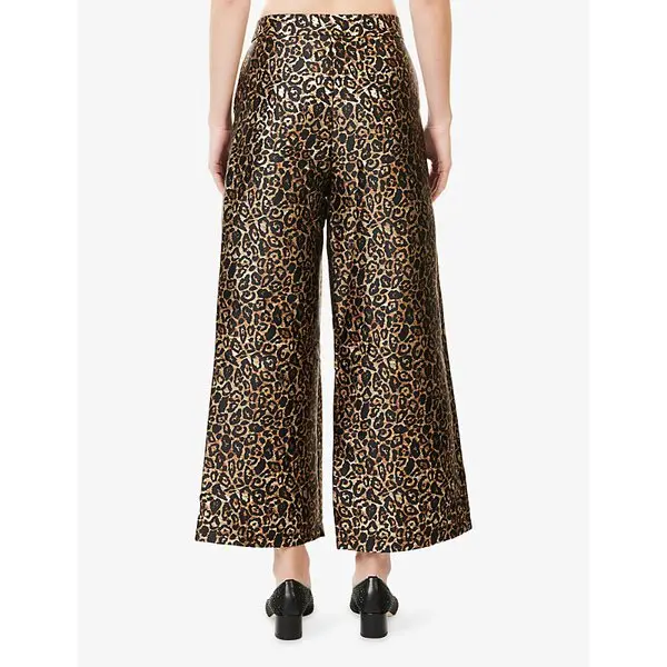 SISTER JANE Leopard-print Wide-leg Woven Trousers