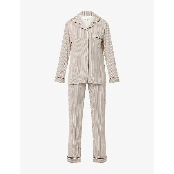 THE NAP CO Satin Striped Stretch-modal Pyjamas - Brown Stripe