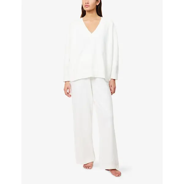 Eberjey Oversized-fit V-neck Bouclé Jumper - Ivory