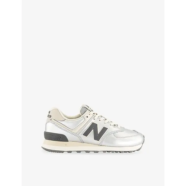 NEW BALANCE 574 Metallic-leather Trainers - Metallic Silver
