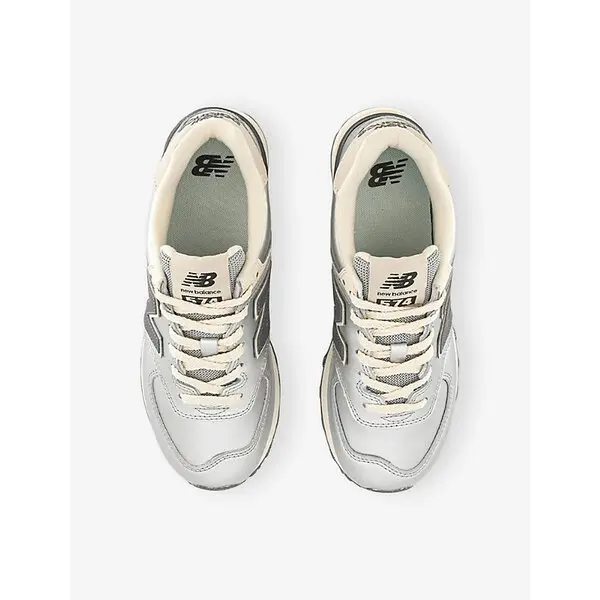 NEW BALANCE 574 Metallic-leather Trainers - Metallic Silver
