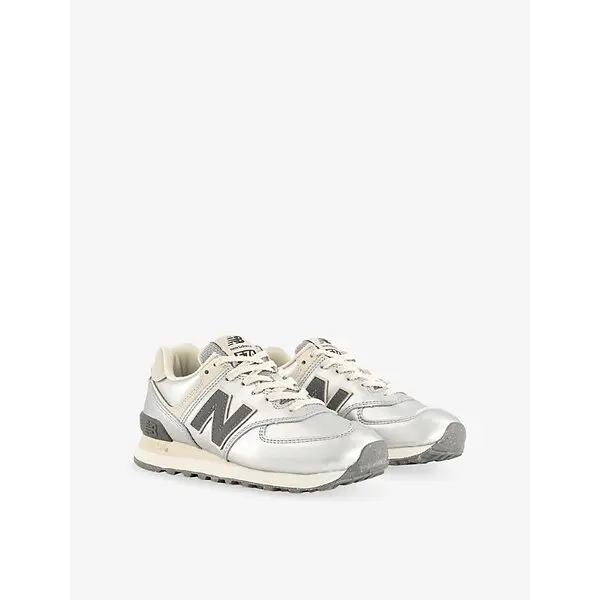 NEW BALANCE 574 Metallic-leather Trainers - Metallic Silver
