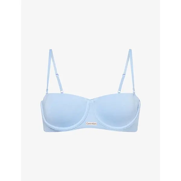 Calvin Klein Bare Logo-embroidered Cotton And Modal-blend Balconette Bra - Frozen Fjord