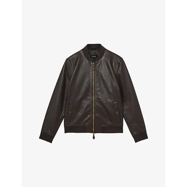 REISS Long-sleeve Leather Bomber Jacket