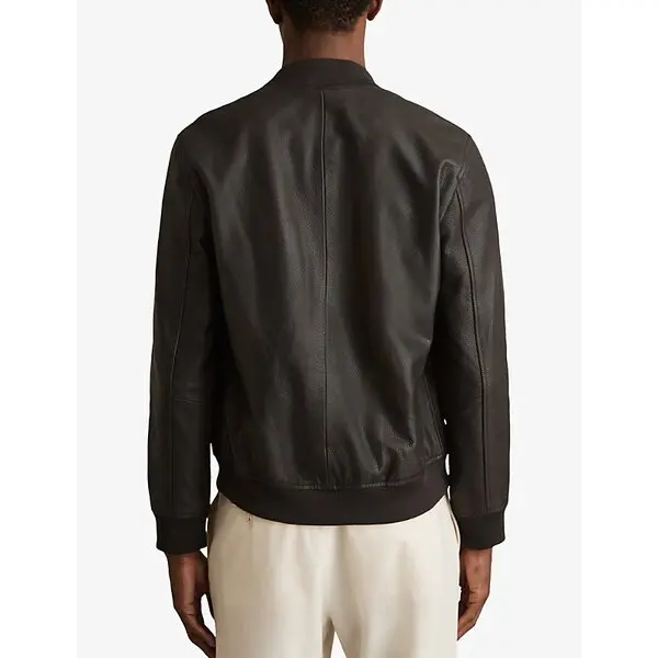 REISS Long-sleeve Leather Bomber Jacket