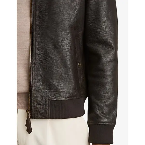 REISS Long-sleeve Leather Bomber Jacket