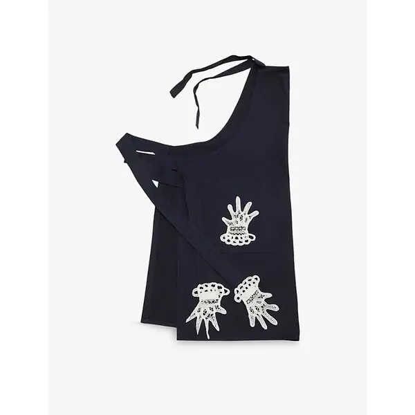 GOHAR WORLD Lace Hands-appliqué Cotton Full Apron - Navy