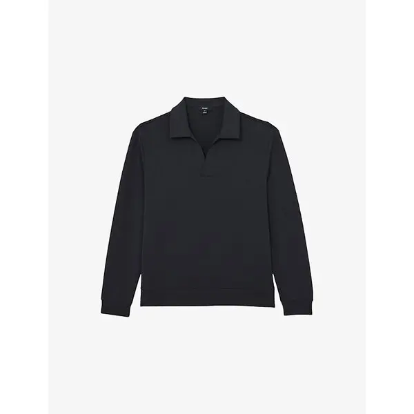 REISS Stretch-jersey Sweatshirt With Open Collar - Navy Blue