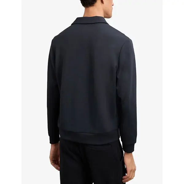 REISS Stretch-jersey Sweatshirt With Open Collar - Navy Blue