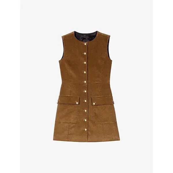 Maje Button-through Sleeveless Corduroy Mini Dress