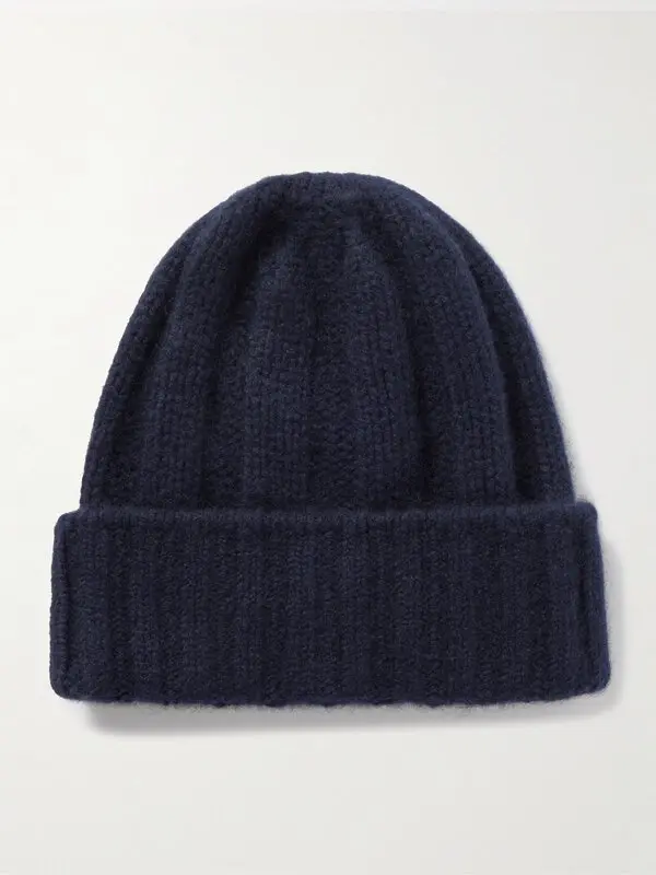 BEAMS Ribbed Cashmere Beanie - Blue