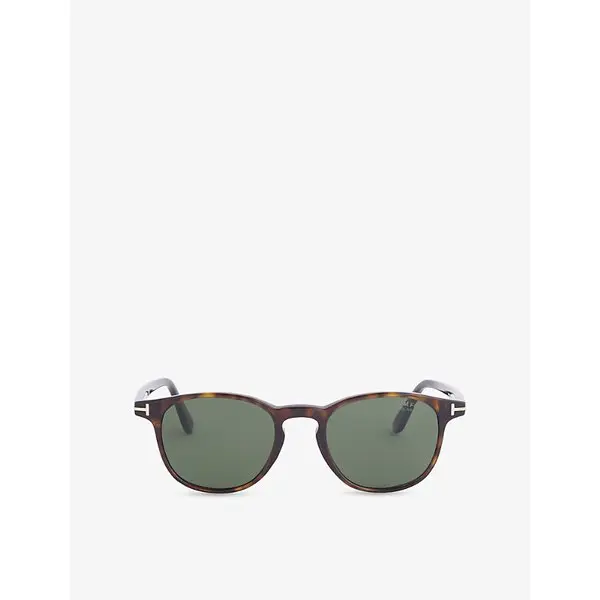 TOM FORD Round Frame Acetate Sunglasses - Dark Havana/ Green Polar