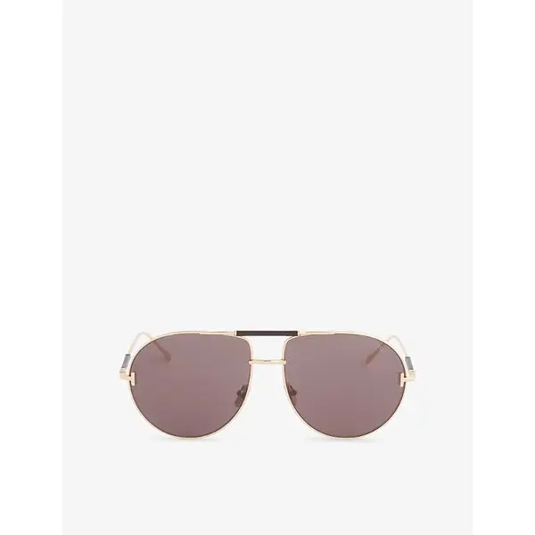 TOM FORD Pilot-frame Metal Sunglasses - Shiny Deep Gold / Brown