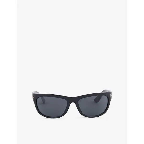 TOM FORD Acetate Rectangle Sunglasses - Shiny Black  / Smoke