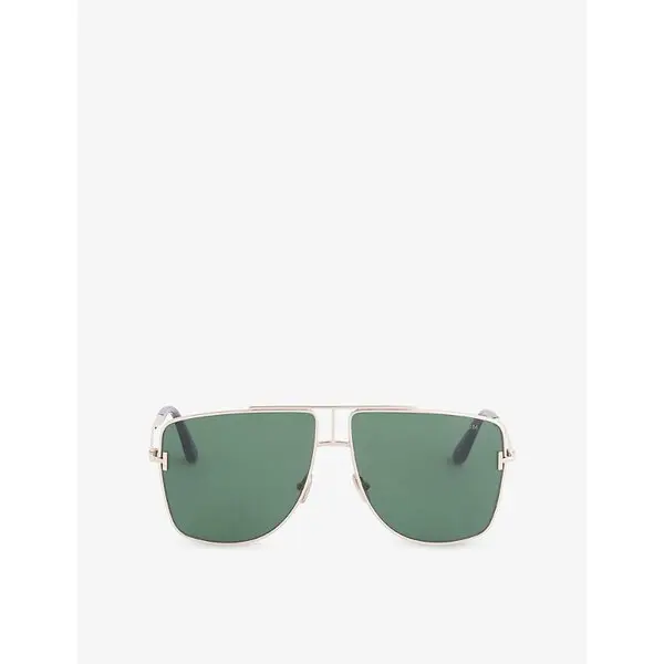TOM FORD Eliott-02 Square Metal Sunglasses - Shiny Rose Gold / Green