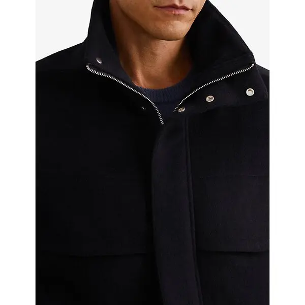 REISS Wool-blend Funnel-neck Jacket