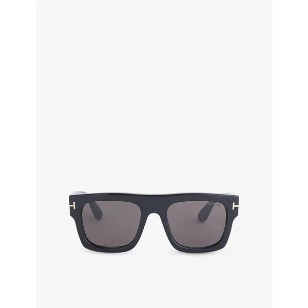 TOM FORD Acetate Square Sunglasses - Shiny Black  / Smoke