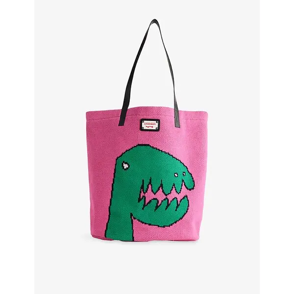 CHARLES JEFFREY LOVERBOY Graphic Knitted Tote Bag - Pink T-rex
