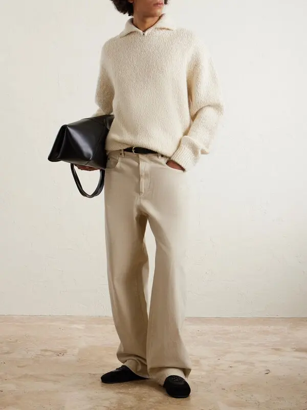 AMOMENTO Cotton-blend Half-zip Sweater - Neutrals