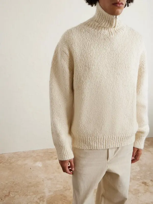 AMOMENTO Cotton-blend Half-zip Sweater - Neutrals