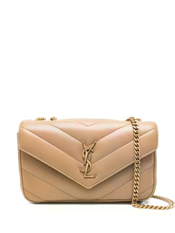 Saint Laurent Small Loulou Chevron Chain Shoulder Bag - Brown