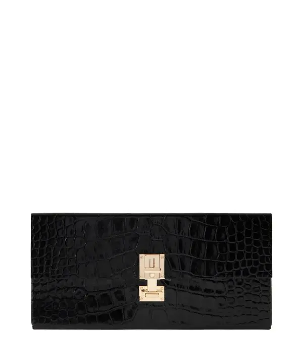 TOM FORD Glossed Croc-effect Leather Clutch - Black