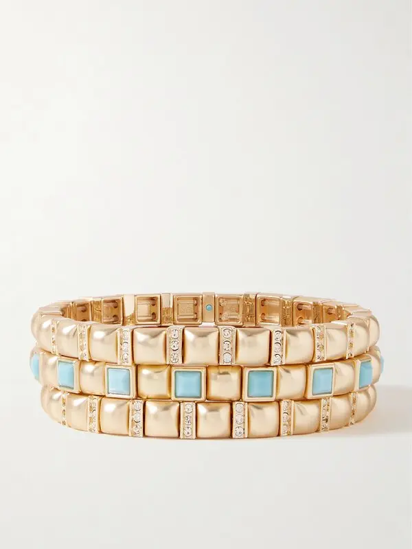 ROXANNE ASSOULIN Set Of Tone Crystal And Enamel Bracelets - Gold