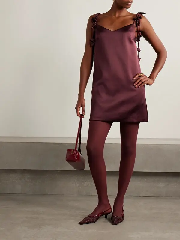 Self-Portrait AppliquD Satin Mini Dress - Burgundy | Editorialist