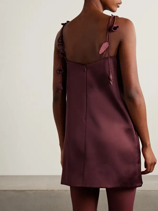 Self-Portrait AppliquéD Satin Mini Dress - Burgundy