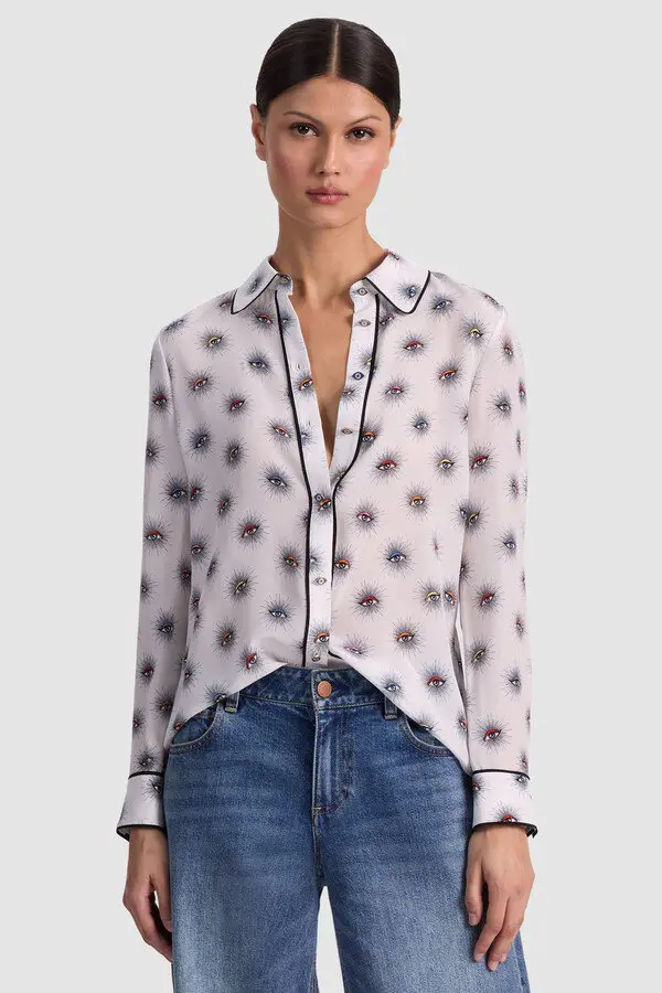 Alice + Olivia Willa Printed Silk Blouse