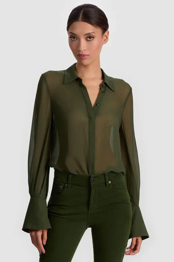 Alice + Olivia Turner Button-down Blouse - Green