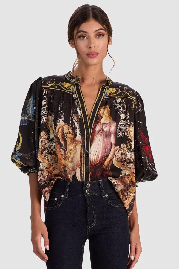 Alice + Olivia Cora Printed Button Down Blouse
