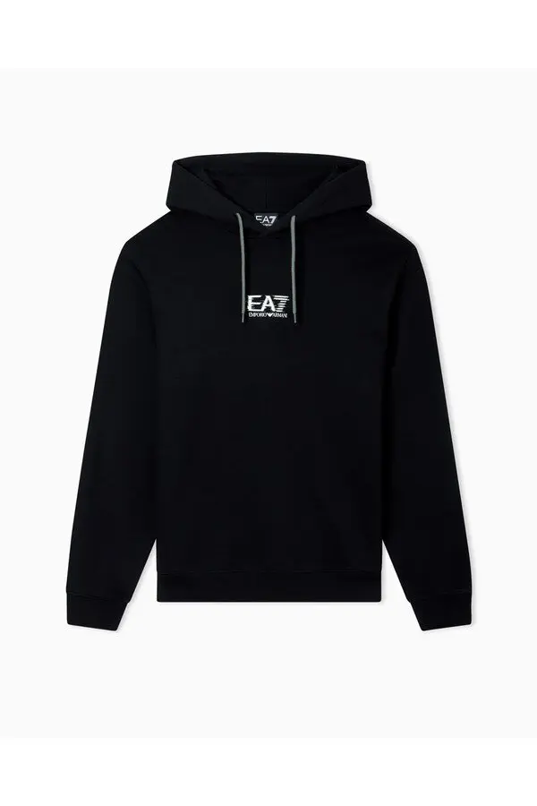EA7 Visibility Cotton Hooded Sweatshirt - Black