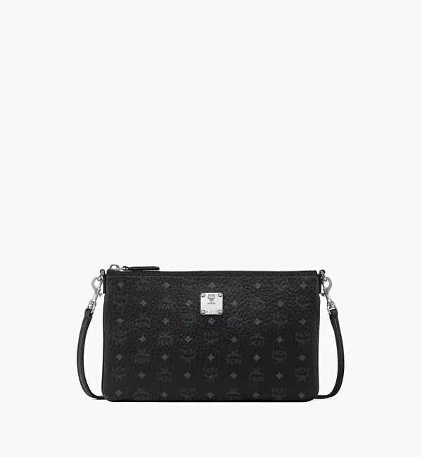 Mcm Visetos Monogram Pouch With Crossbody Strap - Black