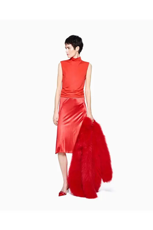 strapless open back dress 2001 Giorgio Armani Fully Beaded Ruby Red Silk Tulle Finale Gown main image 0