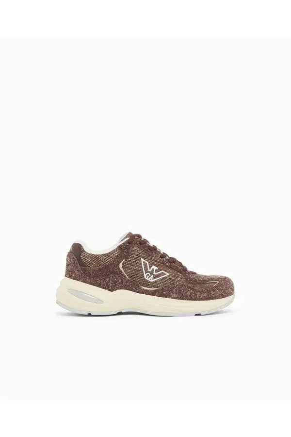 Emporio Armani Raffia And Suede Sneakers - Natural