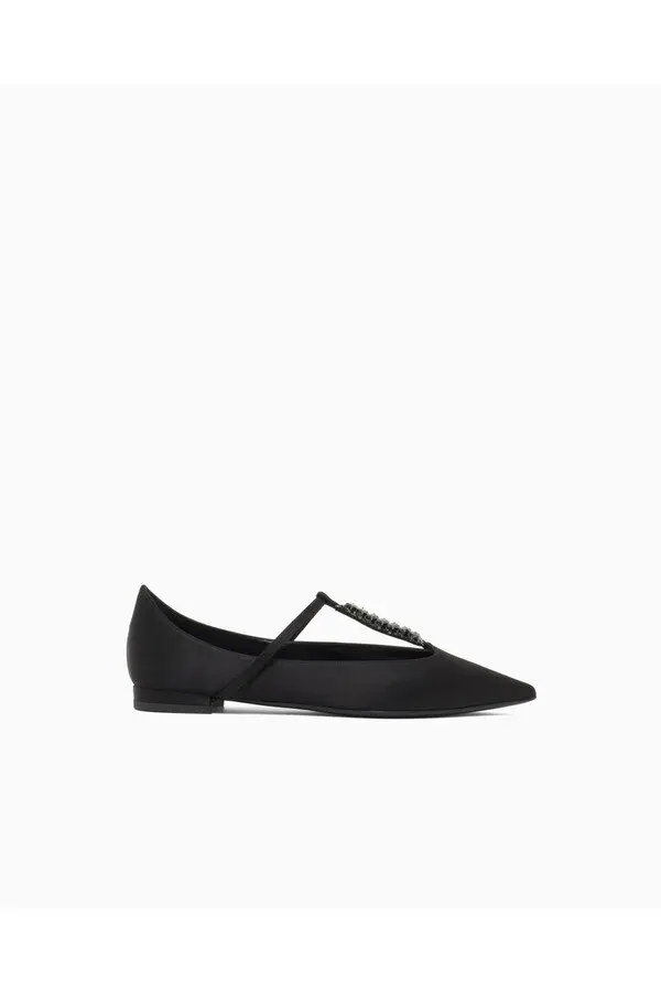 Emporio Armani Satin T-bar Ballerinas - Black