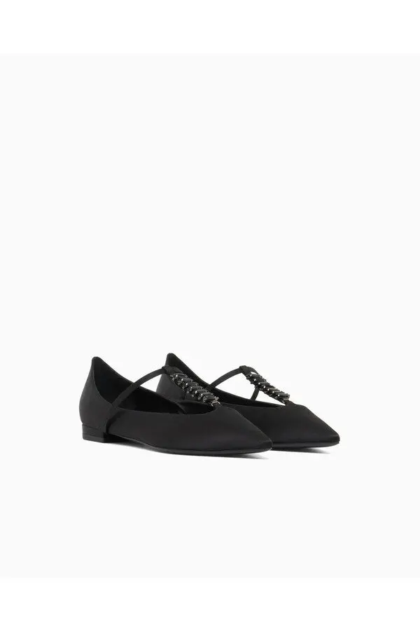 Emporio Armani Satin T-bar Ballerinas - Black