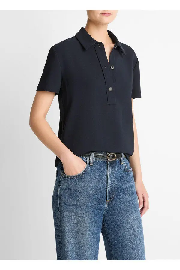Vince Crepe Polo Shirt - Black