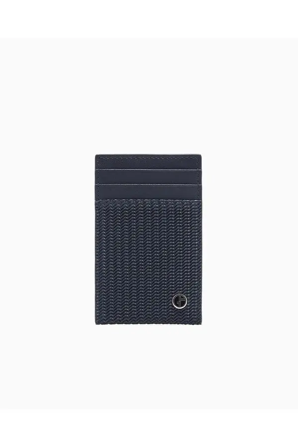 Giorgio Armani Card Holder In Embossed Leather - Navy