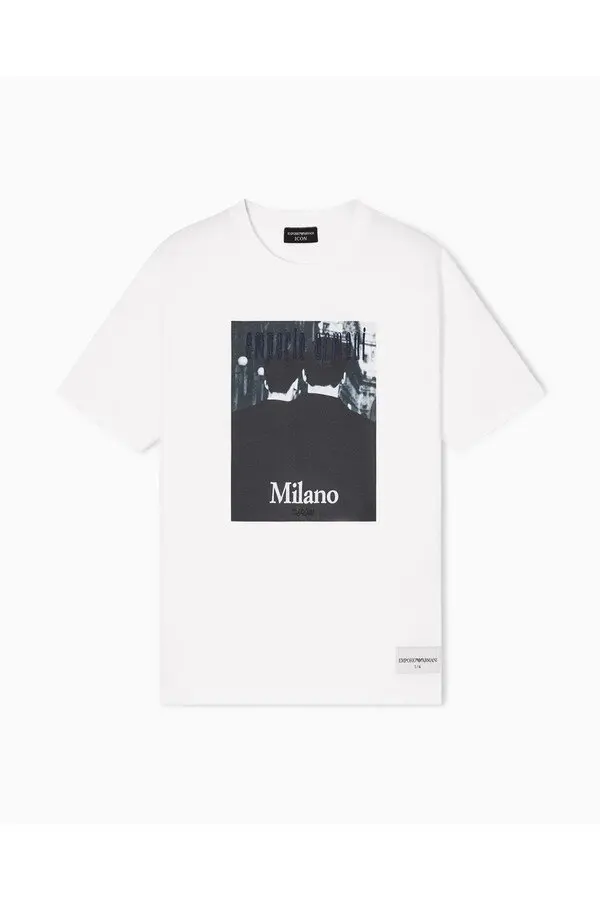 Emporio Armani Icon Jersey T-shirt With Photographic Print And Embroidery - White