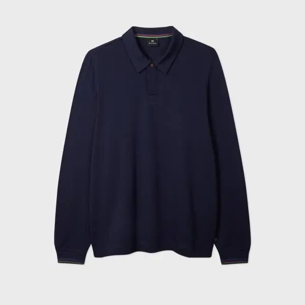 Paul Smith Navy Cotton-modal Long-sleeve Polo Shirt - Blue